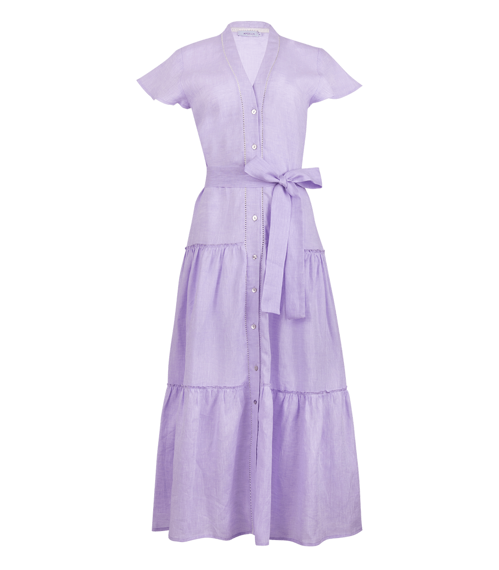 Milla Long Ruffle Shirtdress Lilac - Apoella – APOELLA