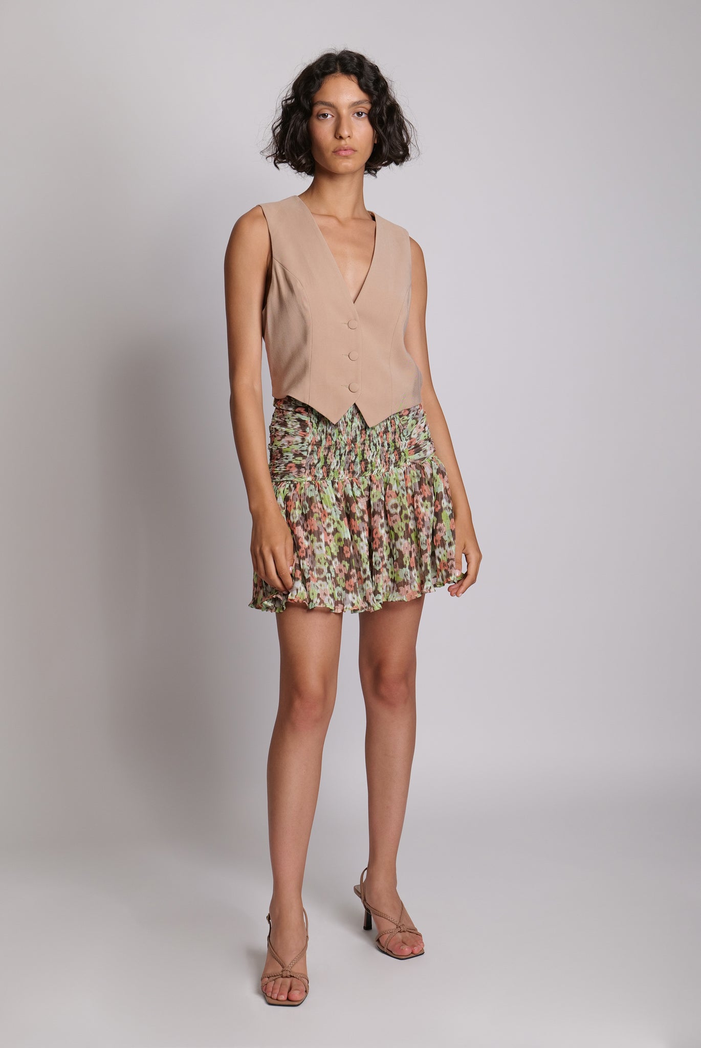 Sunday Mini Skirt Peach Crincled Floral - Sabina Musayev | Apoella ...