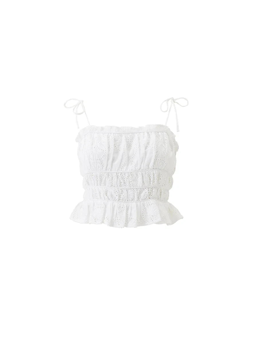 Freya Strap Embroidered Crop Top White – APOELLA